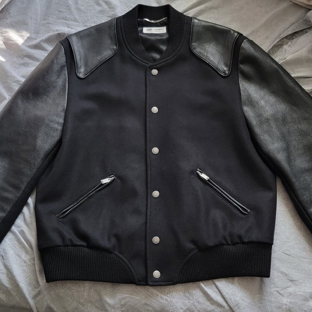 Saint Laurent Ysl "Heaven" Teddy Bomber Jacket Black … - Gem